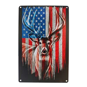 hunting metal tin sign wall man cave decor poster, american flag deer vintage sign metal poster plaque for house bar pub wall art sign-12×8 in