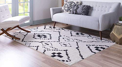 Unique Loom Morocco Collection Tribal, Southwestern, Bohemian Area Rug, 5' 0" x 8' 0", Ivory/Black