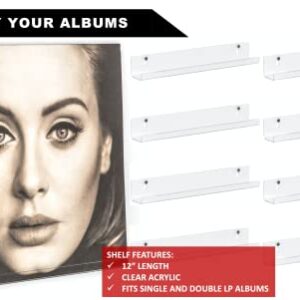 Vinyl Record Display Set - 8 Pack Acrylic Shelf Wall Mount and Protective Sleeves - 8 Clear Vinyl Shelves and 8 Album Protective Sleeves, Installation Tools Included