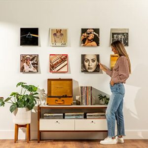 Vinyl Record Display Set - 8 Pack Acrylic Shelf Wall Mount and Protective Sleeves - 8 Clear Vinyl Shelves and 8 Album Protective Sleeves, Installation Tools Included