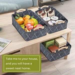 Storage Basket Small Bins for Shelves Cute Containers for Books Magazines Keys Makeups TV Remotes Power Bank Cables Felt Caddy Gray Baskets