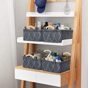 Storage Basket Small Bins for Shelves Cute Containers for Books Magazines Keys Makeups TV Remotes Power Bank Cables Felt Caddy Gray Baskets