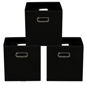 yunkeeeper storage bins cubes, fabric cube organizer with handle, foldable cube bins for cloth or accessary storage, 11x11x11, set of 3, (black)