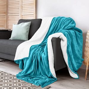 utopia bedding sherpa bed blanket throw size turquoise 480gsm plush blanket fleece reversible blanket for bed and couch (60×50 inches)