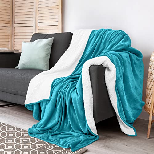 Utopia Bedding Sherpa Bed Blanket Throw Size Turquoise 480GSM Plush Blanket Fleece Reversible Blanket for Bed and Couch (60x50 Inches)