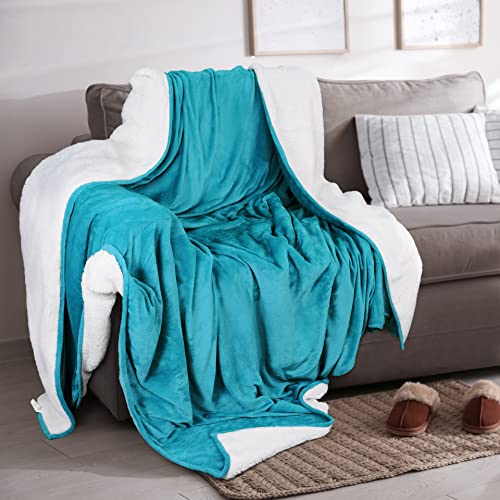 Utopia Bedding Sherpa Bed Blanket Throw Size Turquoise 480GSM Plush Blanket Fleece Reversible Blanket for Bed and Couch (60x50 Inches)