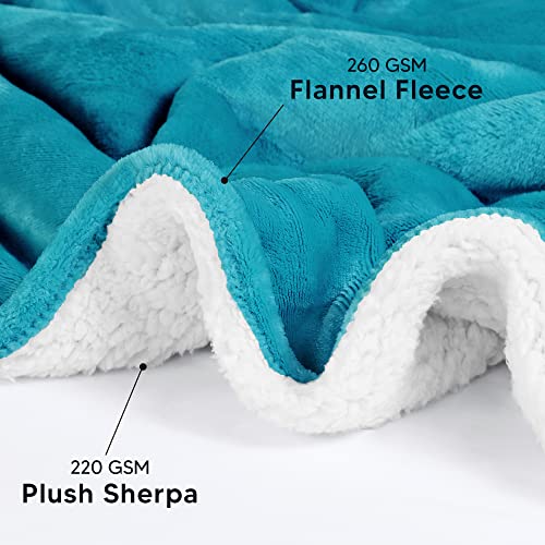 Utopia Bedding Sherpa Bed Blanket Throw Size Turquoise 480GSM Plush Blanket Fleece Reversible Blanket for Bed and Couch (60x50 Inches)