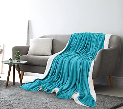 Utopia Bedding Sherpa Bed Blanket Throw Size Turquoise 480GSM Plush Blanket Fleece Reversible Blanket for Bed and Couch (60x50 Inches)