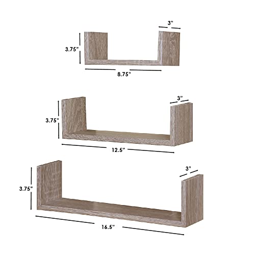 Home Basics Durable Floating Wood Shelf, (Set of 3), Oak (1)