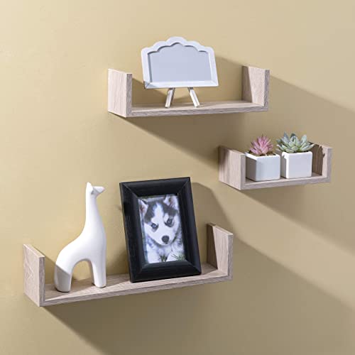 Home Basics Durable Floating Wood Shelf, (Set of 3), Oak (1)