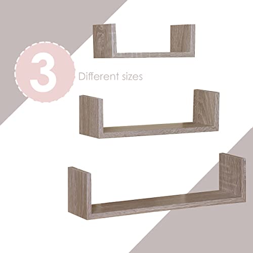 Home Basics Durable Floating Wood Shelf, (Set of 3), Oak (1)