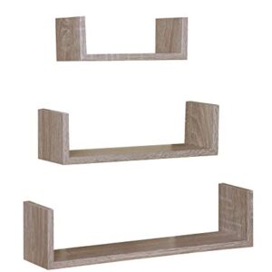 Home Basics Durable Floating Wood Shelf, (Set of 3), Oak (1)