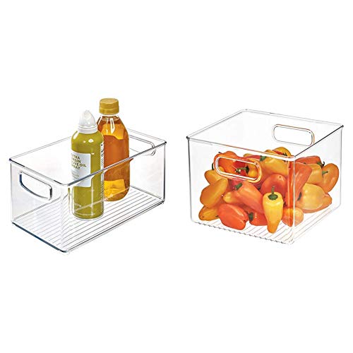 iDesign Plastic Fridge and Freezer Organizer Bin with Integrated Handles – 10” x 5” x 6”, Clear & Plastic Fridge and Pantry Organizer Bin with Integrated Handles – 8” x 8” x 6”, Clear