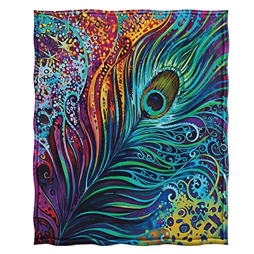 Jekeno Peacock Feathers Colorful Blanket Soft Warm Print Throw Blanket for Women Adults Gift 50"x60"