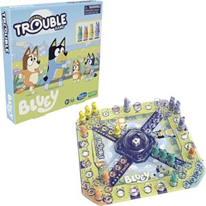 trouble: bluey edition board / fun game for kids ages 5 and up, game for 2-4 players, race bluey, bingo, bandit, or chilli to the finish (amazon exclusive)