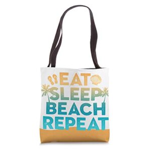 sea shells flip flops eat sleep beach repeat tote bag