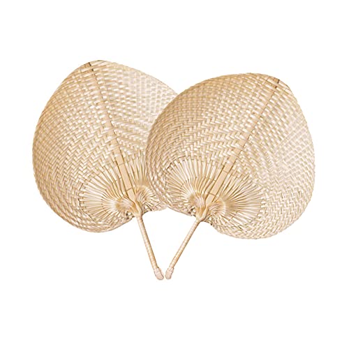 Fox Baby Natural Bamboo Raffia Hand Fans,Hand Weaving Fan for Summer Cooling Supplies Farmhouse Wall Decor Wedding Party Favors (2 Pcs)