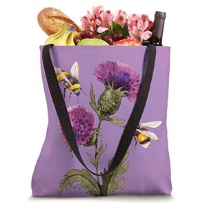 Scottish Thistle and Bumblebees for Bee Lover Purple Tote Bag