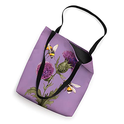 Scottish Thistle and Bumblebees for Bee Lover Purple Tote Bag