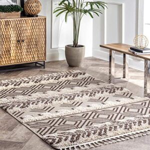 nuloom helena tribal high-low area rug, 5′ 3″ x 7′ 3″, brown