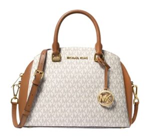 michael michael kors maxine medium logo leather dome satchel (vanilla/acorn)