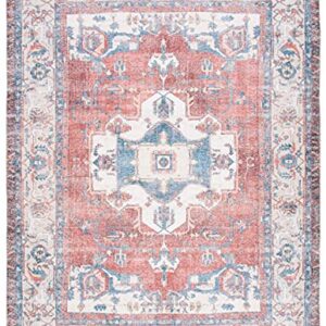 SAFAVIEH Serapi Collection Machine Washable 9' x 12' Red/Ivory Boho Chic Oriental Medallion Living Room Bedroom Dining Area Rug