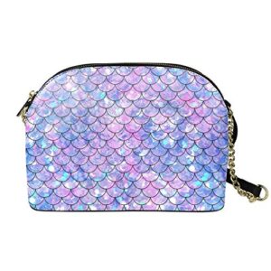 doginthehole mermaid print crossbody bags for women girls,pink purple travel shoulder bags leather waterproof tote handbag purses