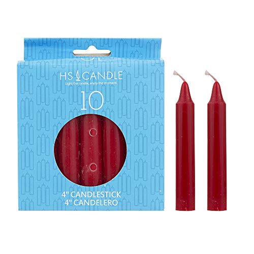 HS Candle 10 pcs Red Unscented 4 Inch Taper Candles, Household General Usage, Emergency & More