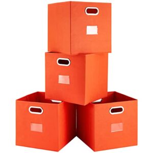 robuy foldable cube storage bins set of 4 fabric storage boxes with dual metal handles for organizing clothes, toys, towels 13x13x13 inch (13x13x13 inch, 4pack orange)