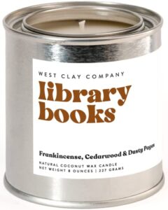 library books candle | west clay company | booklovers scented soy coconut wax nontoxic candle | books pages bookstore book lover reader bookish scents for bibliophiles | handmade in the usa