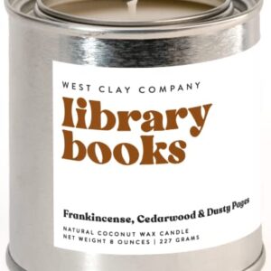 Library Books Candle | West Clay Company | Booklovers Scented Soy Coconut Wax Nontoxic Candle | Books Pages Bookstore Book Lover Reader Bookish Scents for Bibliophiles | Handmade in the USA