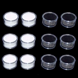 12pcs small loose diamond gemstone display box round jewelry show box case container holder with clear top lids and sponge, white and black