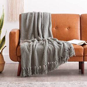 Chanasya Textured Knitted Super Soft Throw Blanket with Tassels - Warm Fluffy Cozy Plush Knit - for Couch Bed Sofa Living Room Framhouse Boho Sage Green Accent Decor (50x65 Inches) Tansage Blanket