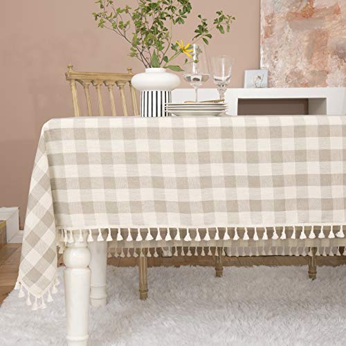 Midsummer Breeze Farmhouse Checkered Square Tablecloth-Cotton Buffalo Plaid Tablecloth for Fall Winter Thanksgiving Christmas Kitchen Dining Restaurant Decor (55x55, Gray Khaki)