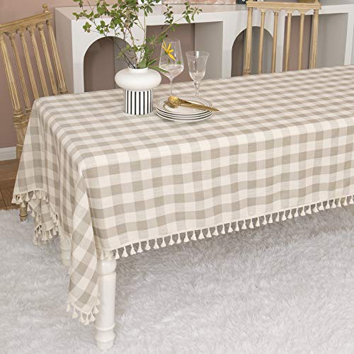 Midsummer Breeze Farmhouse Checkered Square Tablecloth-Cotton Buffalo Plaid Tablecloth for Fall Winter Thanksgiving Christmas Kitchen Dining Restaurant Decor (55x55, Gray Khaki)