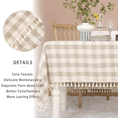 Midsummer Breeze Farmhouse Checkered Square Tablecloth-Cotton Buffalo Plaid Tablecloth for Fall Winter Thanksgiving Christmas Kitchen Dining Restaurant Decor (55x55, Gray Khaki)