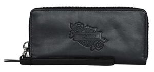 harley-davidson women’s rockin’ roses large zip wallet w/detachable wristlet