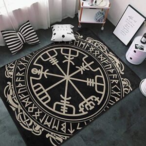 luxury area rugs thick anti-slip floor carpet, black celtic viking design magical runic compass vegvisir in the circle of norse runes and dragons tattoo decorative, 3 x 5 feet