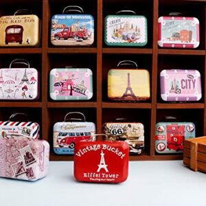 6pcs Tin Boxes with Lids Small Candy Boxes Party Favors,Suitcase Boxes with Handle for Travel Themed Wedding Decorations