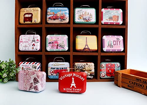 6pcs Tin Boxes with Lids Small Candy Boxes Party Favors,Suitcase Boxes with Handle for Travel Themed Wedding Decorations