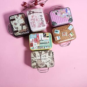 6pcs Tin Boxes with Lids Small Candy Boxes Party Favors,Suitcase Boxes with Handle for Travel Themed Wedding Decorations