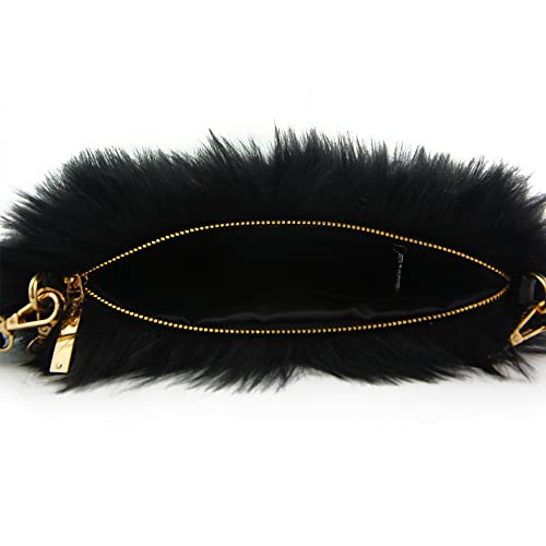 ZOSCGJMY Evening Faux Fur Handbags for Women Furry Fluffy Fuzzy Bags Purse Crossbody Shoulder Strap (Black)