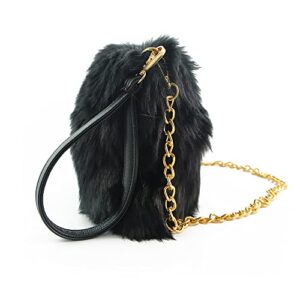 ZOSCGJMY Evening Faux Fur Handbags for Women Furry Fluffy Fuzzy Bags Purse Crossbody Shoulder Strap (Black)