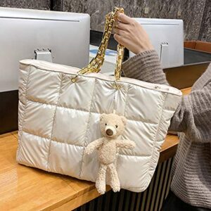 QZUnique Women Shoulder Bags Bread Bear Handbag Underarm Tote Bag Down Large Capacity Tote Handbags