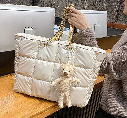 QZUnique Women Shoulder Bags Bread Bear Handbag Underarm Tote Bag Down Large Capacity Tote Handbags