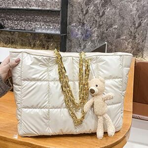 QZUnique Women Shoulder Bags Bread Bear Handbag Underarm Tote Bag Down Large Capacity Tote Handbags