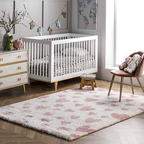 nuLOOM Olivia Heart Nursery Shag Accent Rug, 2' x 3', Pink