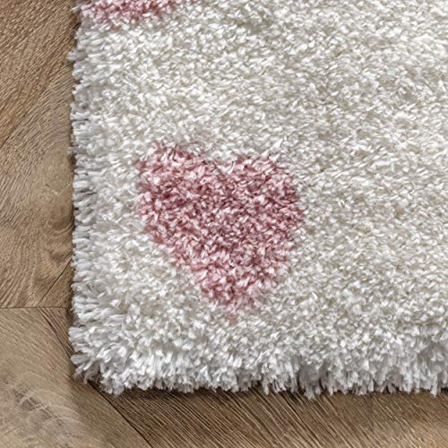 nuLOOM Olivia Heart Nursery Shag Accent Rug, 2' x 3', Pink