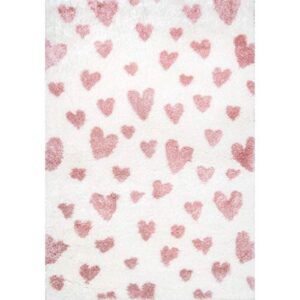 nuLOOM Olivia Heart Nursery Shag Accent Rug, 2' x 3', Pink