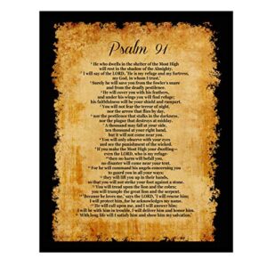 psalm 91-“he will call upon me and i will answer him” bible verse wall print-11 x 14″ -ready to frame. inspirational scripture print w/replica weathered scroll design. ideal home-office-church décor.